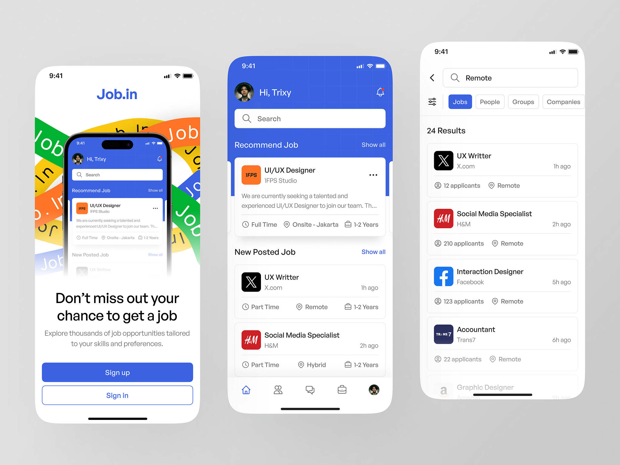 Job.in - Job Finder App by Rizal for Kretya Studio on Dribbble