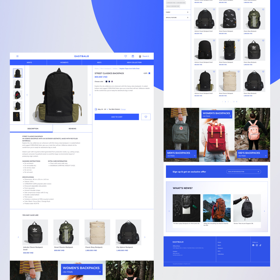An E-commerce Backpacks Website UI Design by Thomas Duong on Dribbble