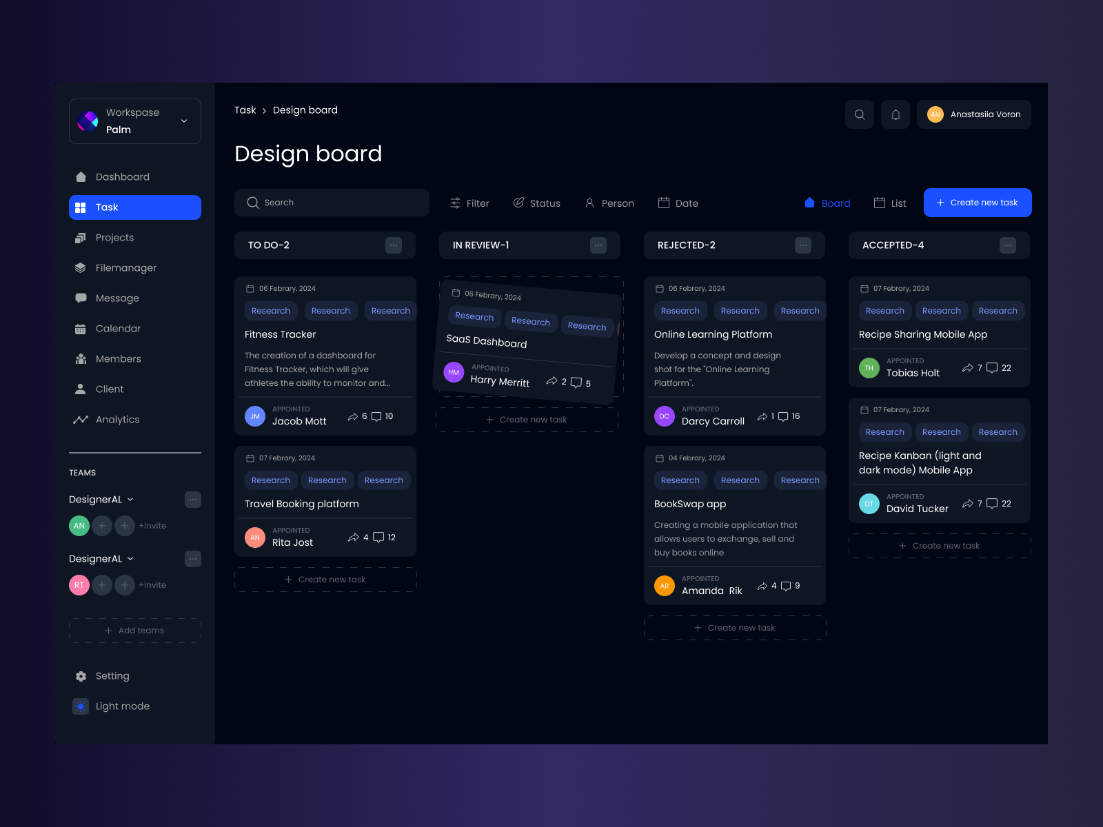 Project Management App - Dashboard by Anastasiia on Dribbble