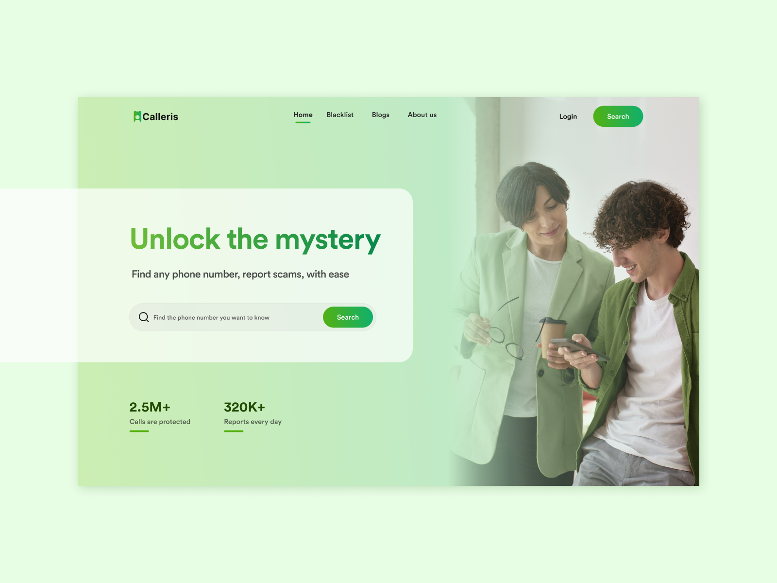 Landing page UI design - Caller ID by Nga Tran (Ivory) on Dribbble