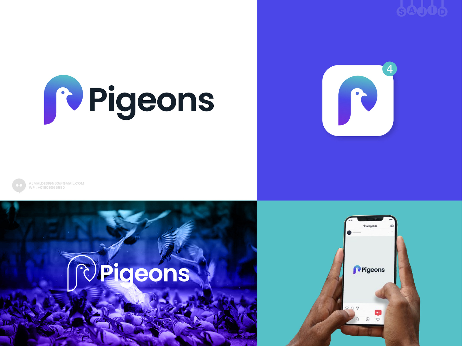 Pigeons Logo, P logo, Pigeon P Logo, Brand Identity, P logomark by ...