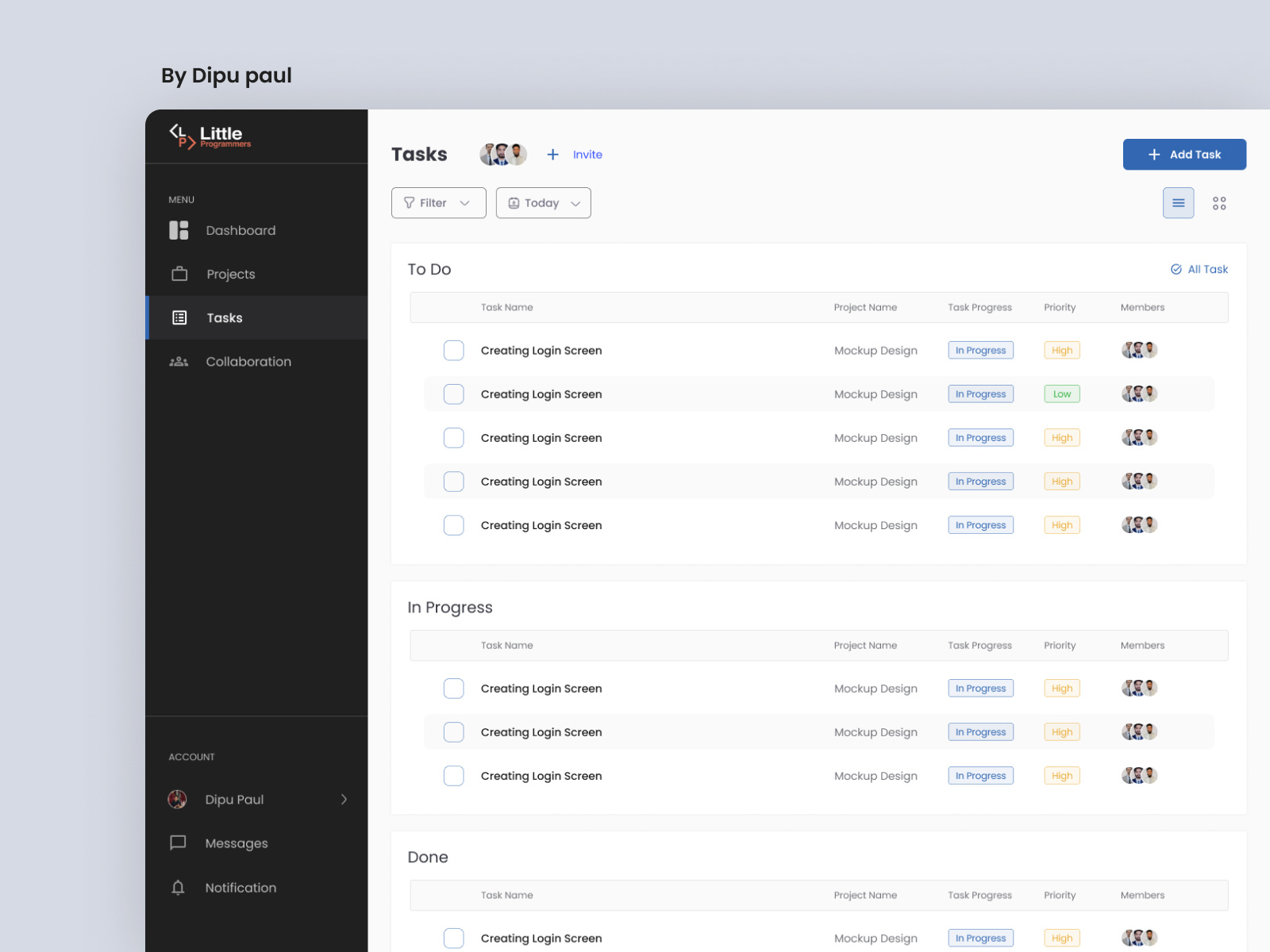 Tasks Management - Remote Teamwork by Dipu Paul on Dribbble