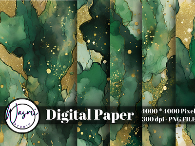 Alcohol Ink Dark Green & Gold Abstract Background by WasmiStudio on ...