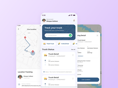 Truck Tracker App UI by Waqas Hafeez on Dribbble