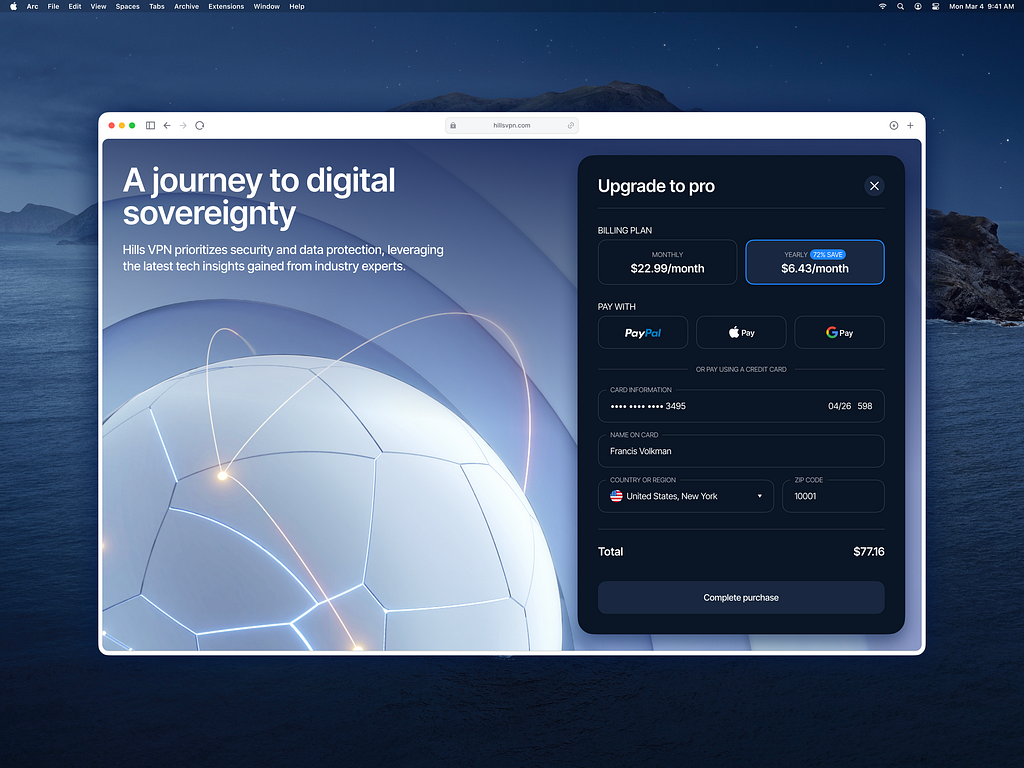 VPN Service Checkout Process by Shakuro on Dribbble
