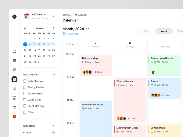 WorkWise - Productivity Dashboard - Calendar Page by Yanuarsyah Fitrah ...