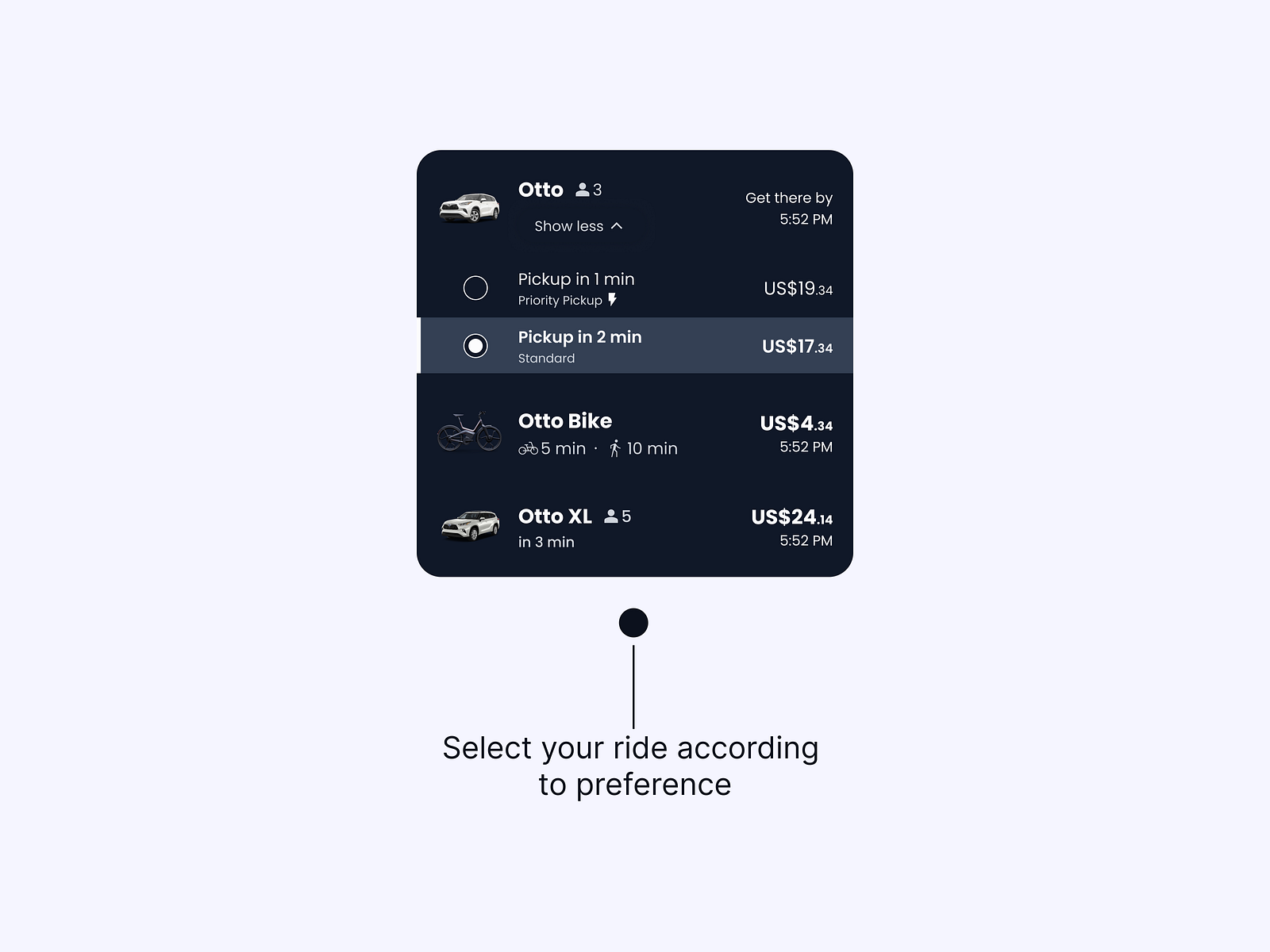 UI Card to Select Your Ride According to Preference by Headstart UX on ...