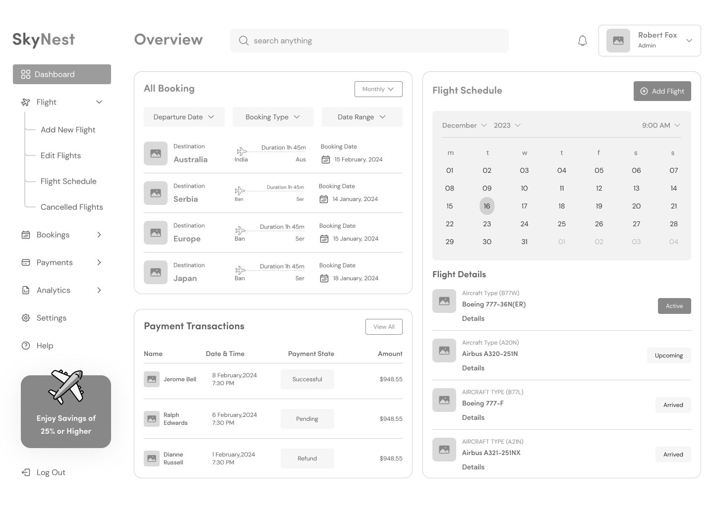 Flight Booking Management Dashboard UI Design by Opedia Studio on Dribbble