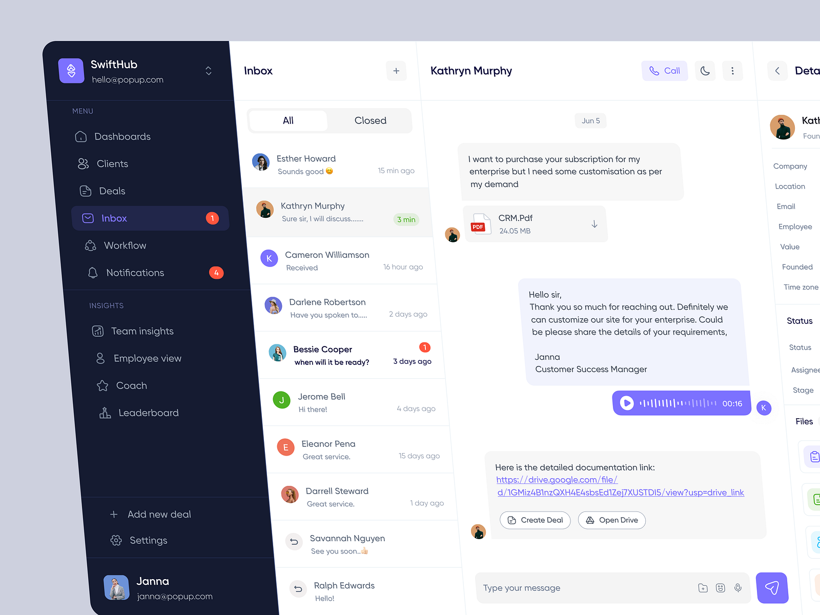 CRM - Inbox by Jannatul Ferdous on Dribbble