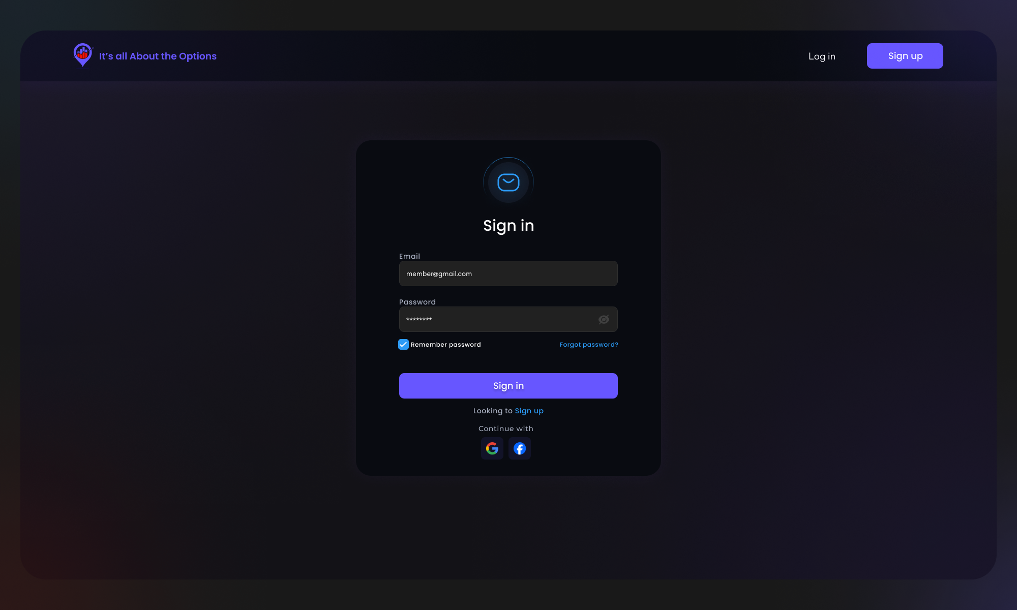 Dark mode Sign up / login screen design by Naseeb Zulfiqar on Dribbble