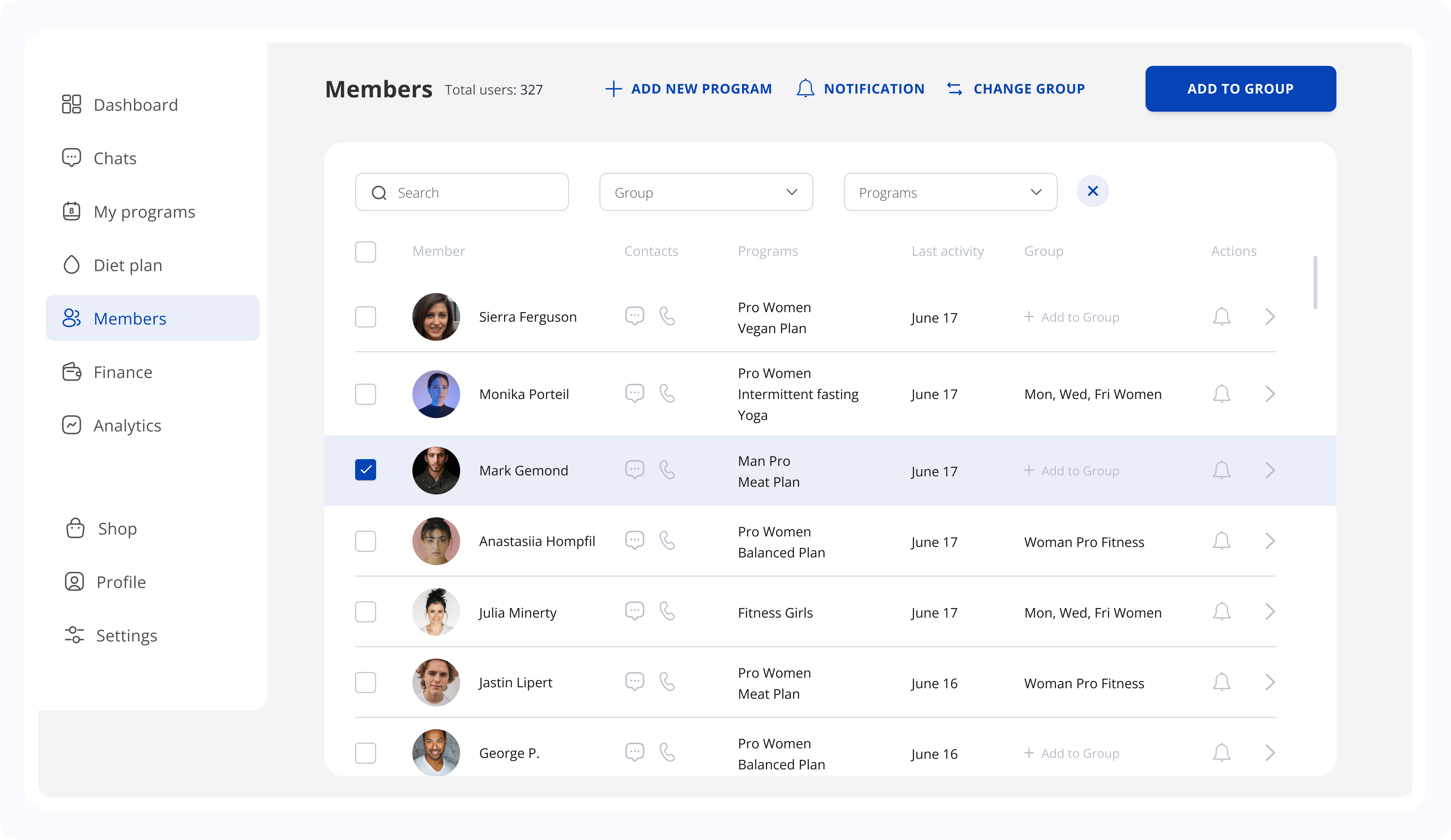Fitness Admin Panel by Koshchei Anastasiia on Dribbble