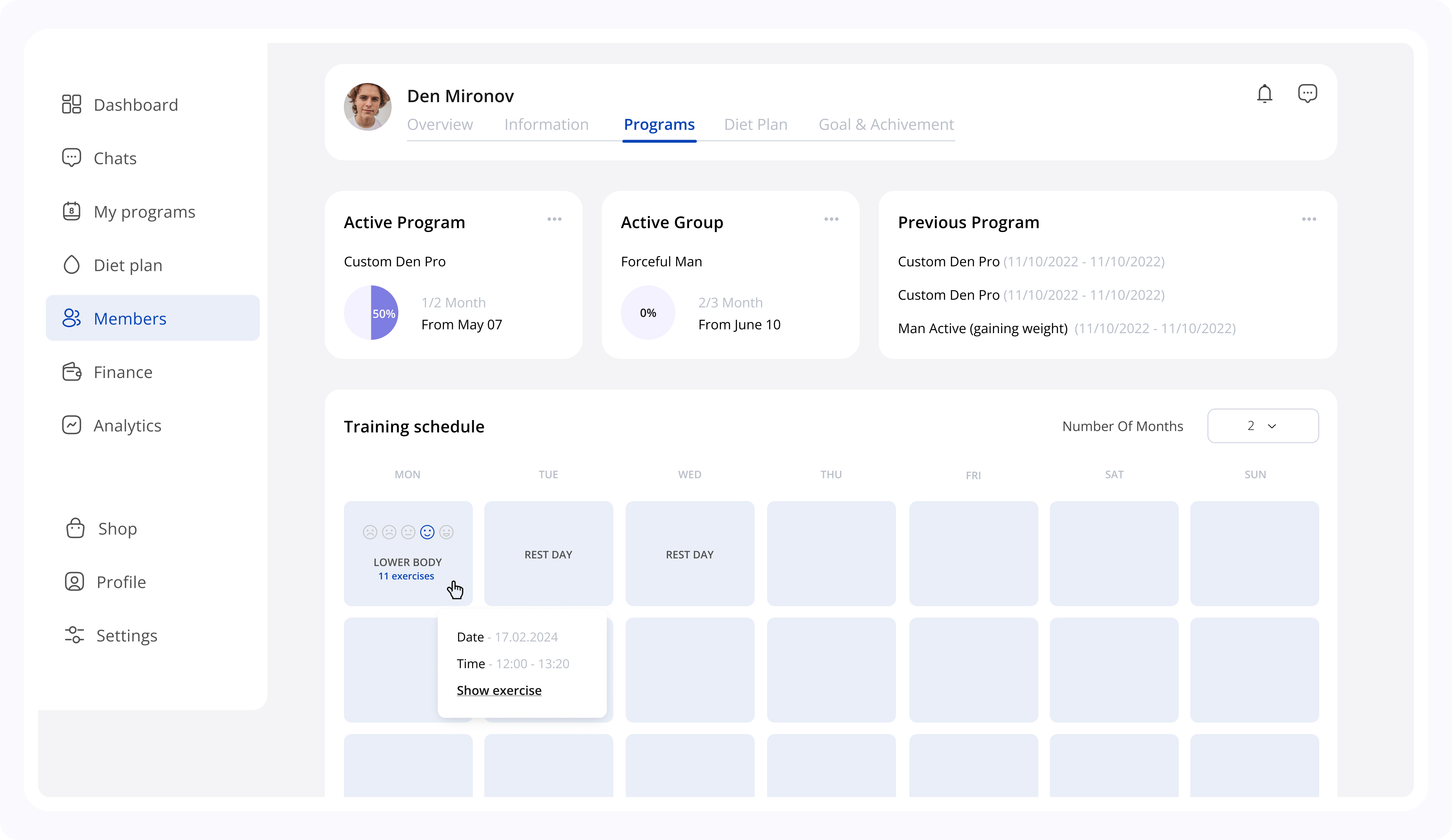 Fitness Admin Panel by Koshchei Anastasiia on Dribbble