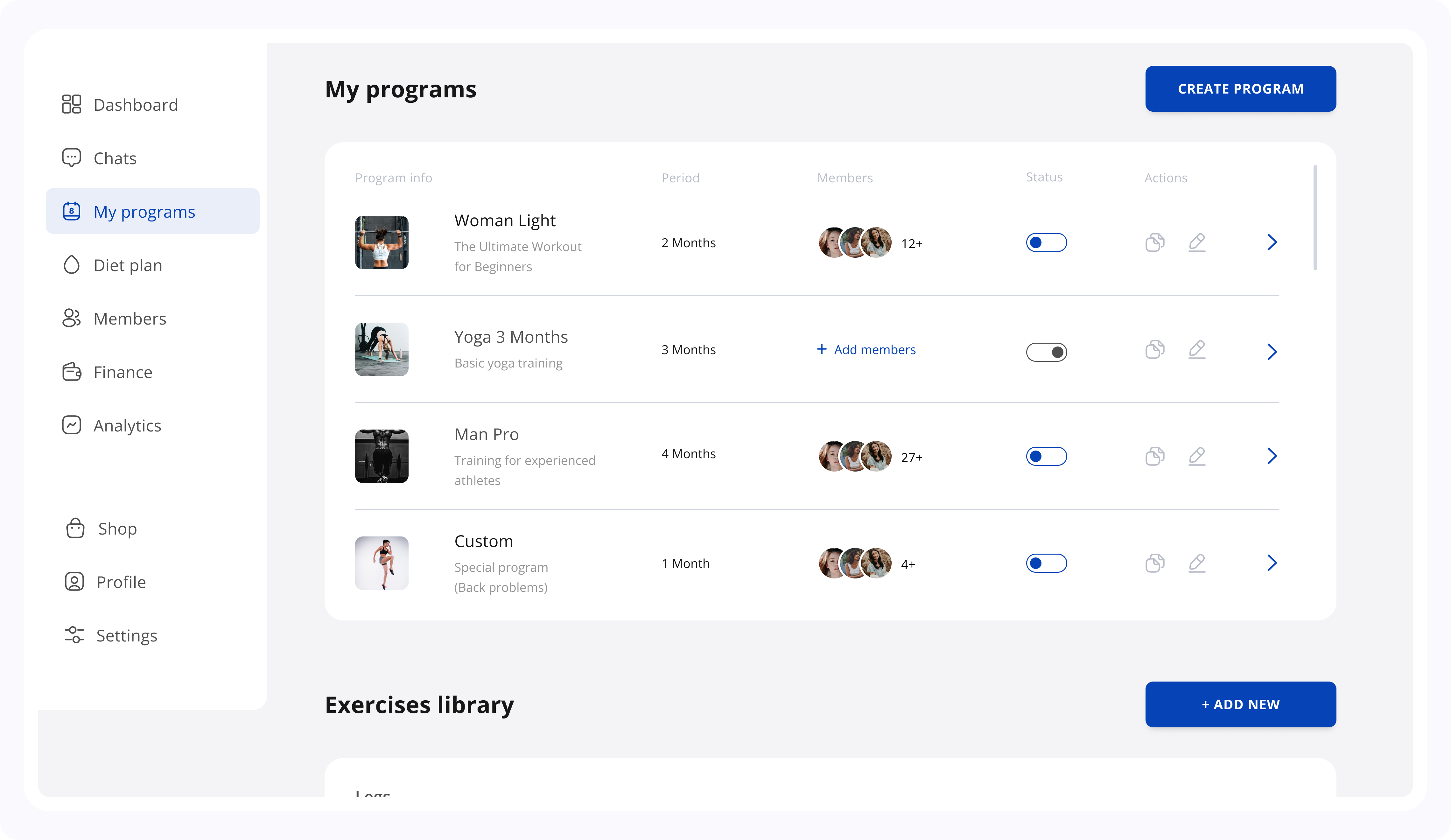 Fitness Admin Panel by Koshchei Anastasiia on Dribbble