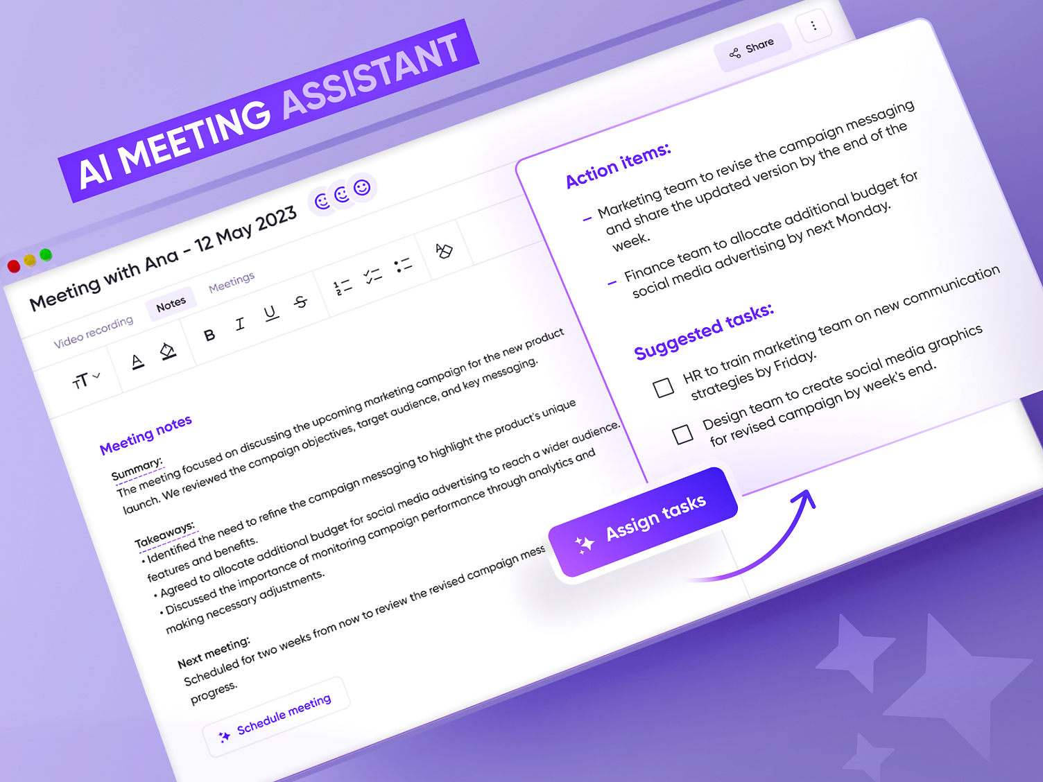 Automated note-taking & tasks: AI meeting assistant UX concept by Iryna ...