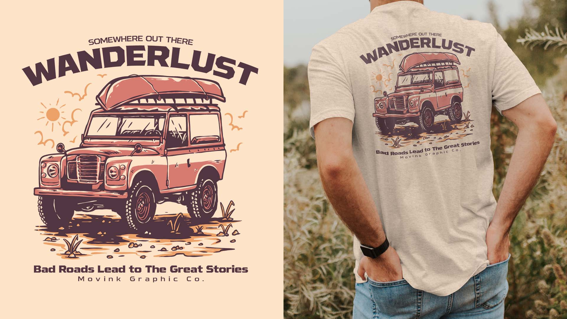 Vintage Retro Land Rover with Canoe on The Roof Illustration by Movink ...