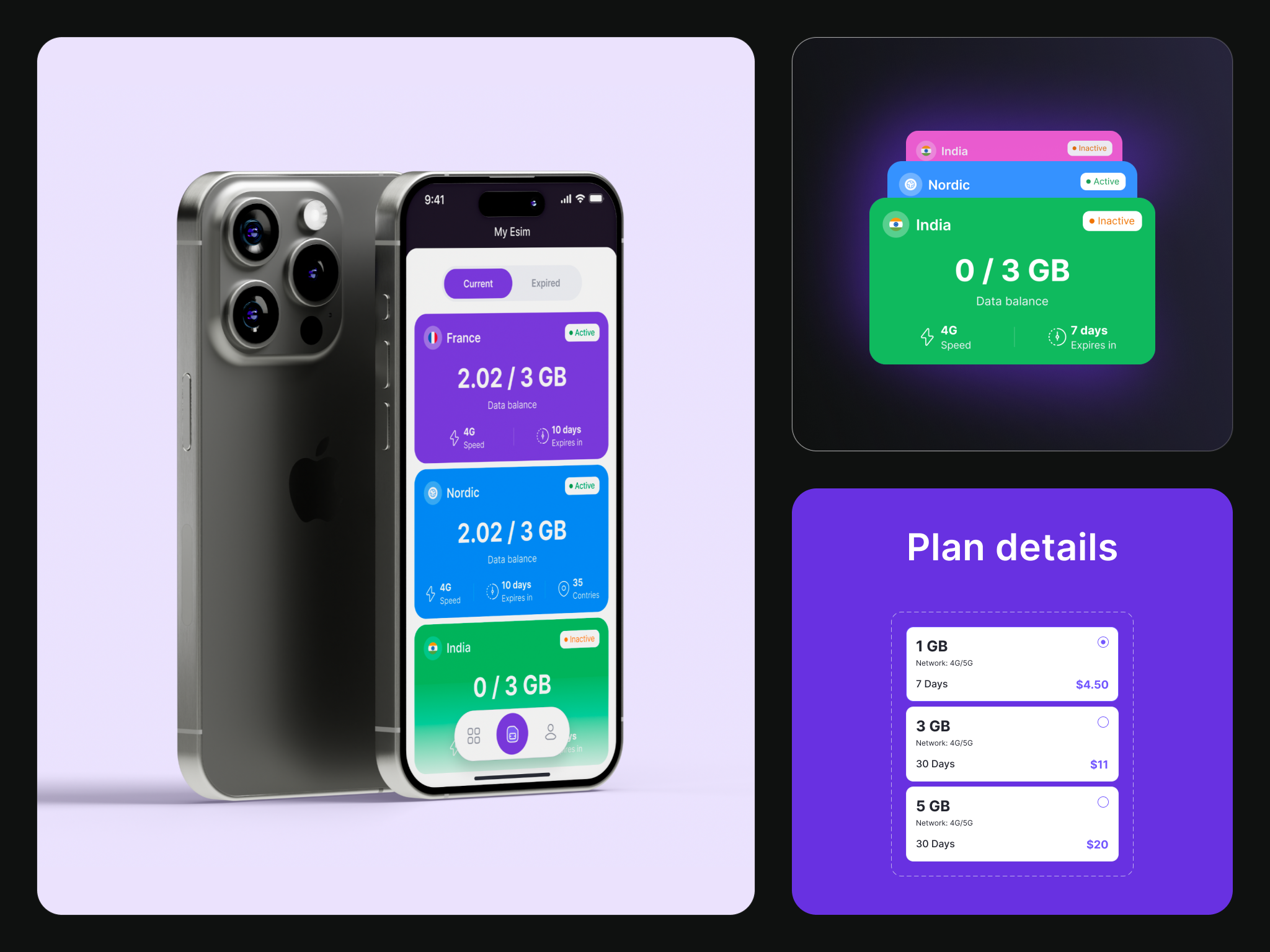 Virtual SIM card management. Esim mobile app solution by Anna Div for ...