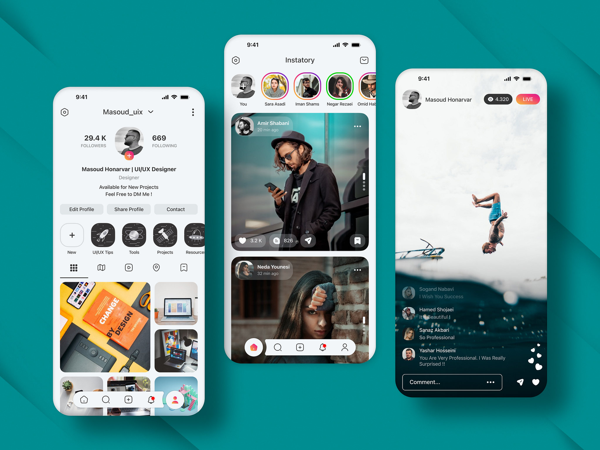 Social Media Mobile App | Instatory by Masoud Honarvar on Dribbble