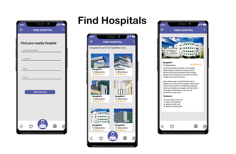Finding Nearest Doctors and Hospitals App design by M. Hamid on Dribbble