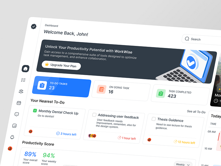 WorkWise - Productivity Dashboard - Home Page by Ryan Indra for Kretya ...