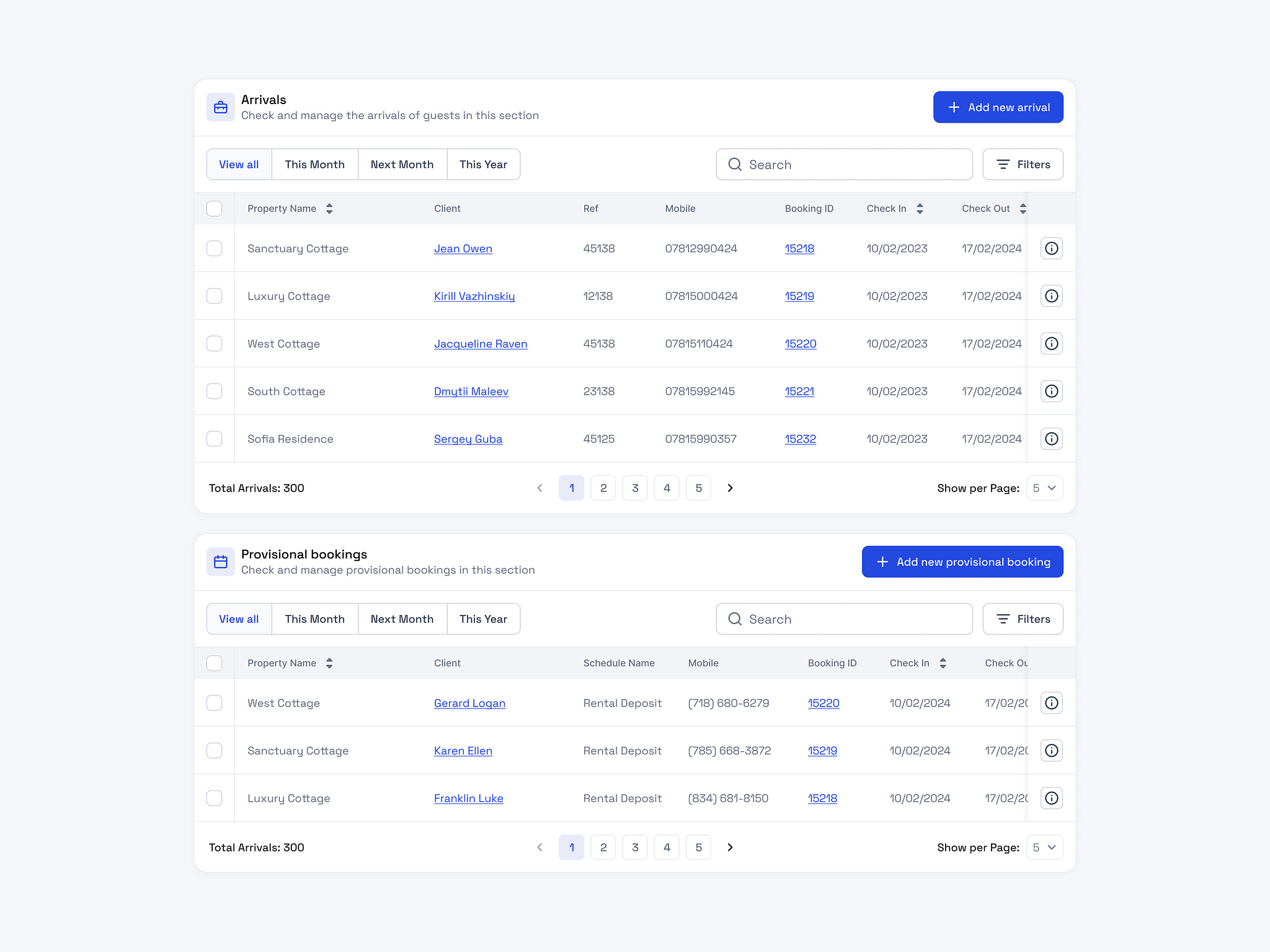 💼 Arrivals and Bookings. Table for Management SaaS Dashboard by Equal ...