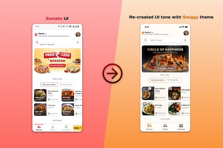 Zomato UI retouched with Swiggy's colors. by Manotej Reddy Patlolla on ...