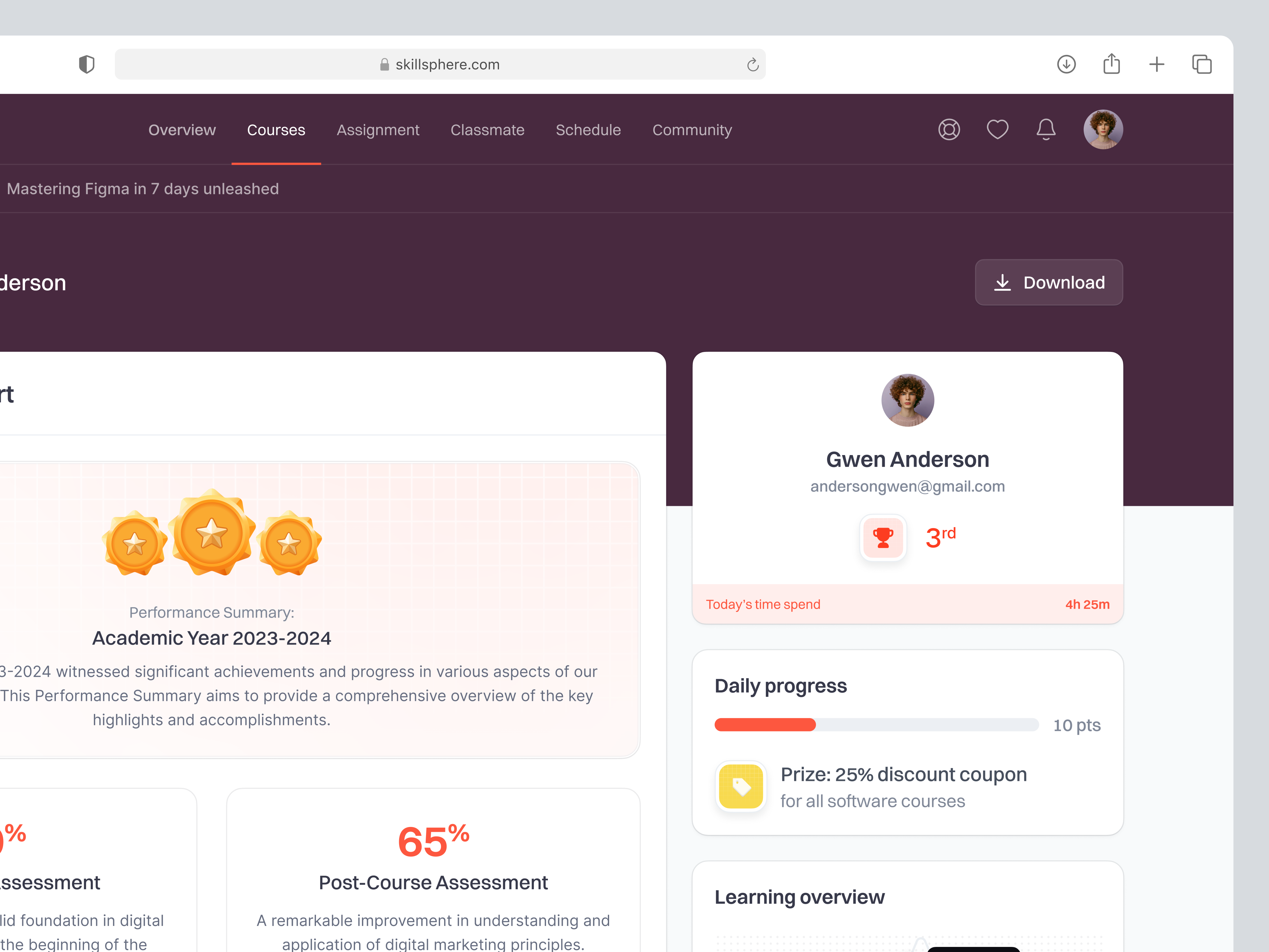 Skillsphere: E-Course Platform Dashboard Saas Web App - Report by Choirul Syafril for Keitoto on ...