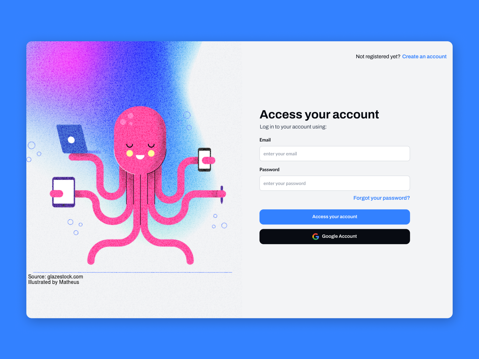 Login page: The Connected Octopus by Thiele Santana on Dribbble