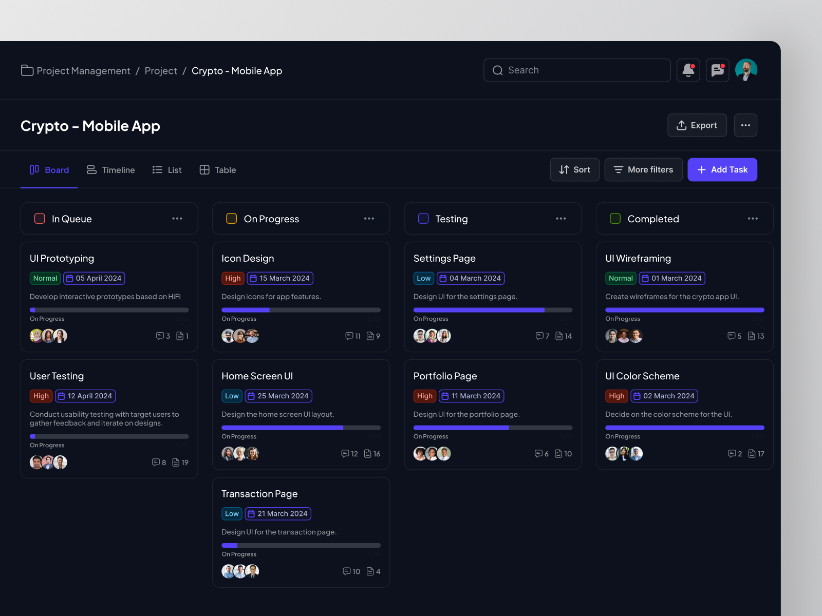 Project Management Page Dashboard - Board View by Product SAAS for UI8 ...