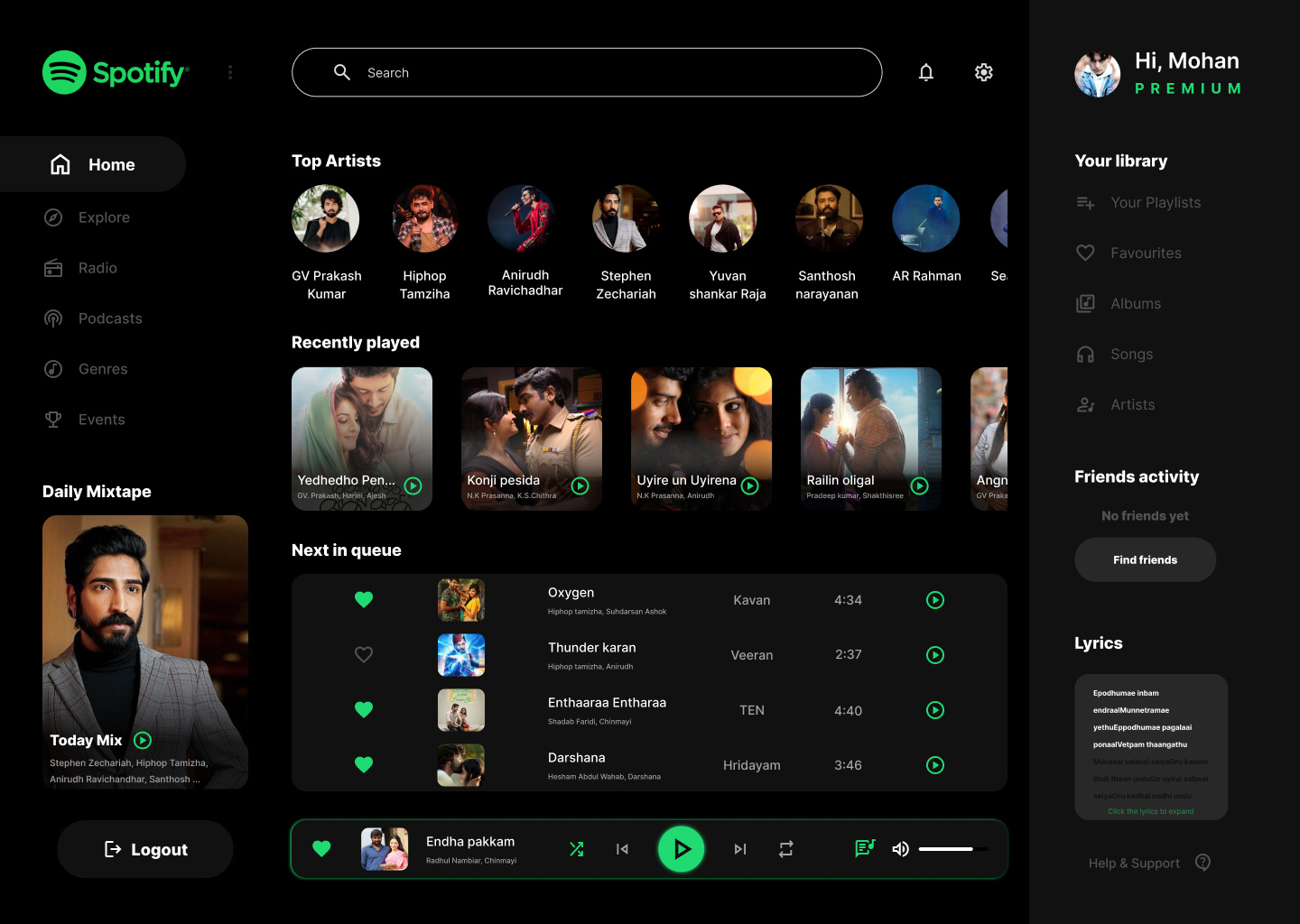 Spotify UI Redesign by Mohanbabu K on Dribbble