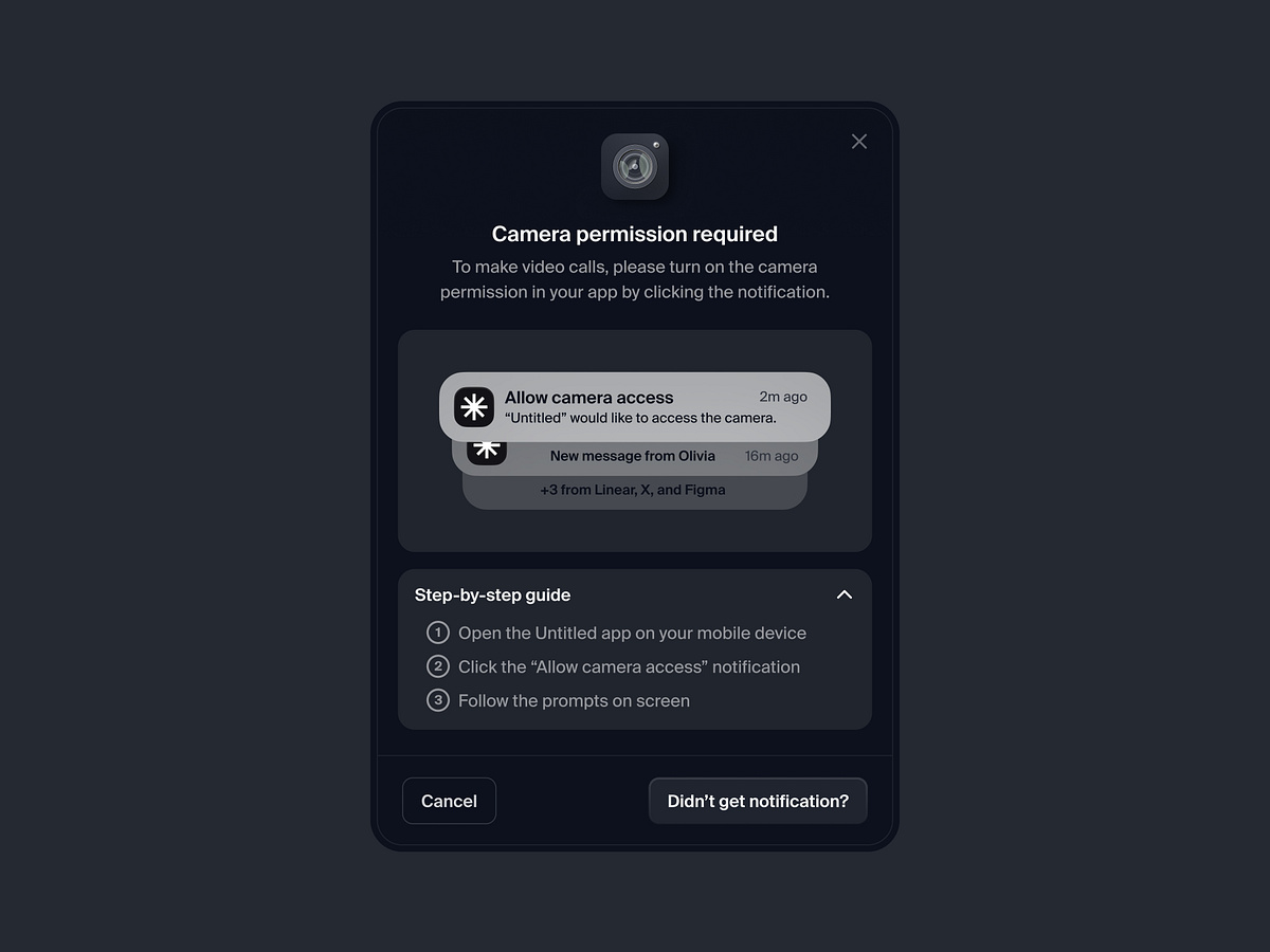 Camera permission — Untitled UI by Jordan Hughes® on Dribbble