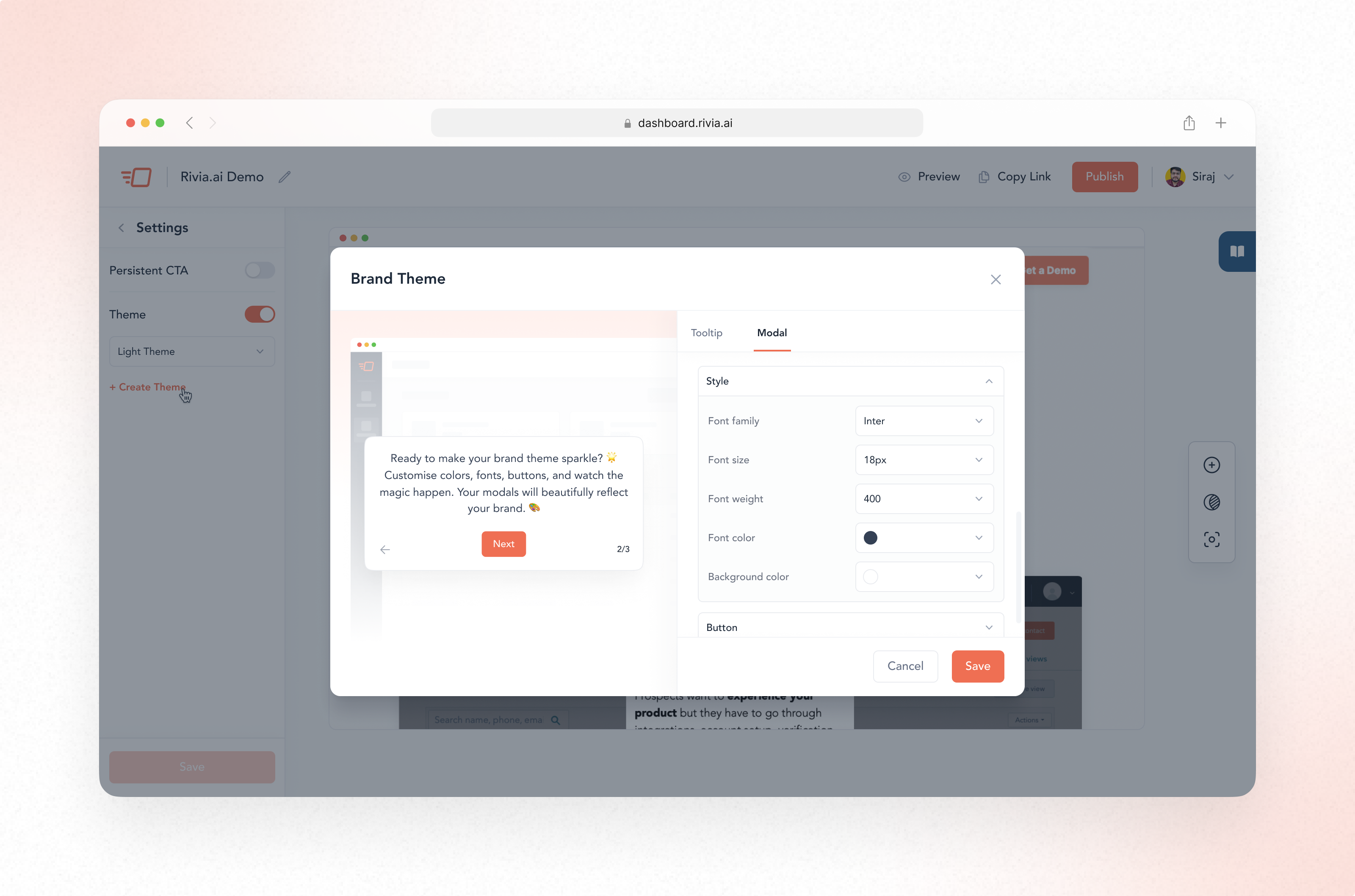 Custom theme for Tooltip and Modal Interactive demo by Siraj Dhanani on ...