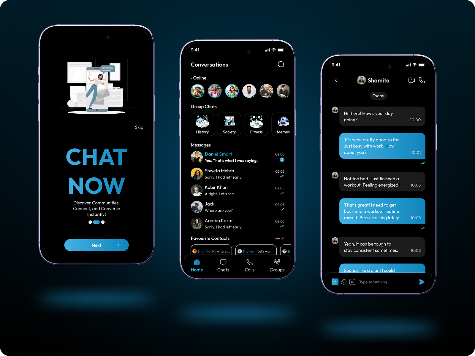 Blue Dark Chat App Homepage Mobile UI by Welldux on Dribbble