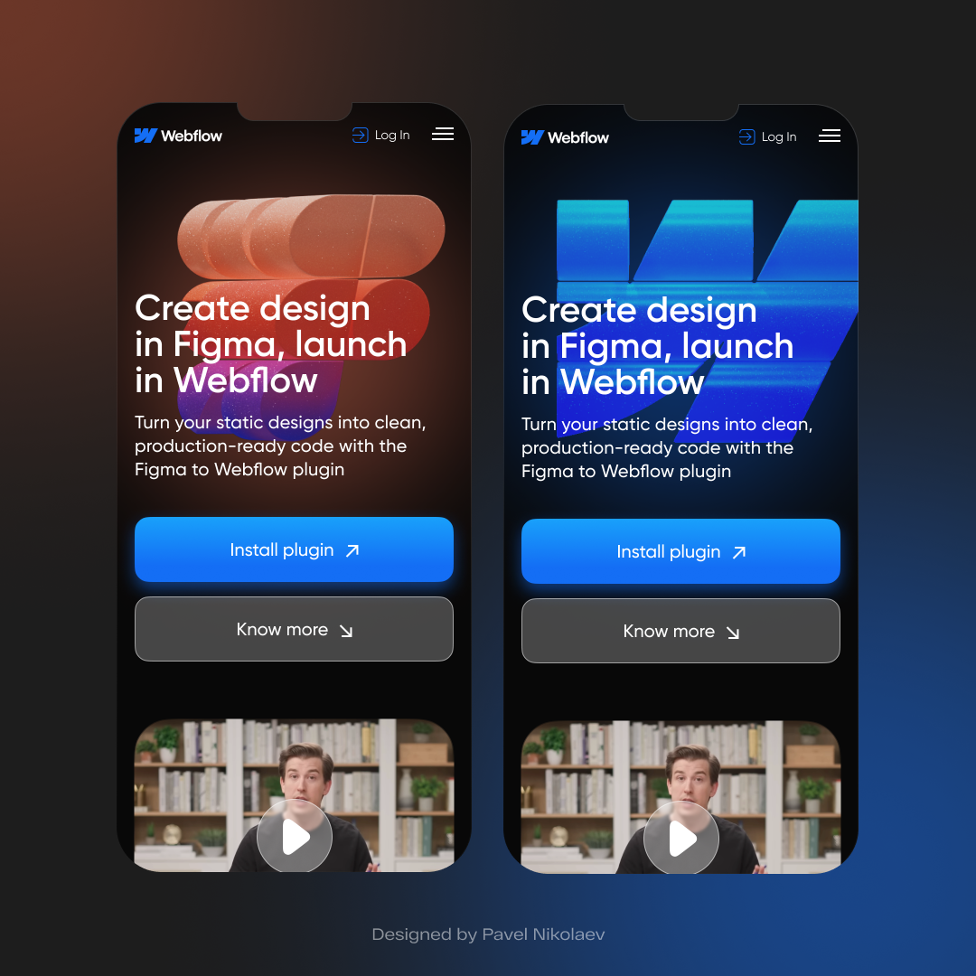 Hero animation section "Figma to Webwlow" by Paul Nikolas on Dribbble