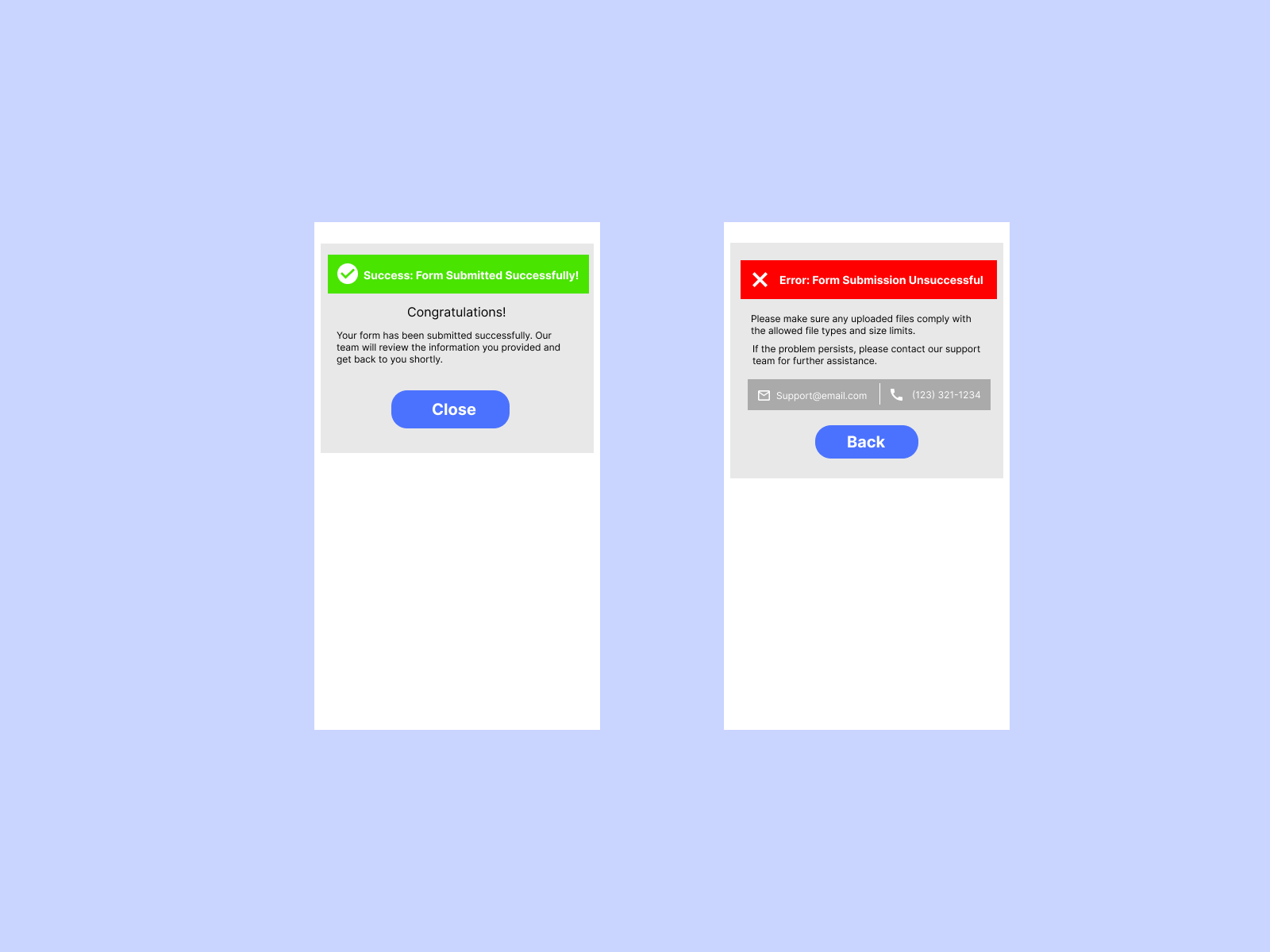 Daily UI 011: Flash message: Error & Success by Amanda Cali on Dribbble