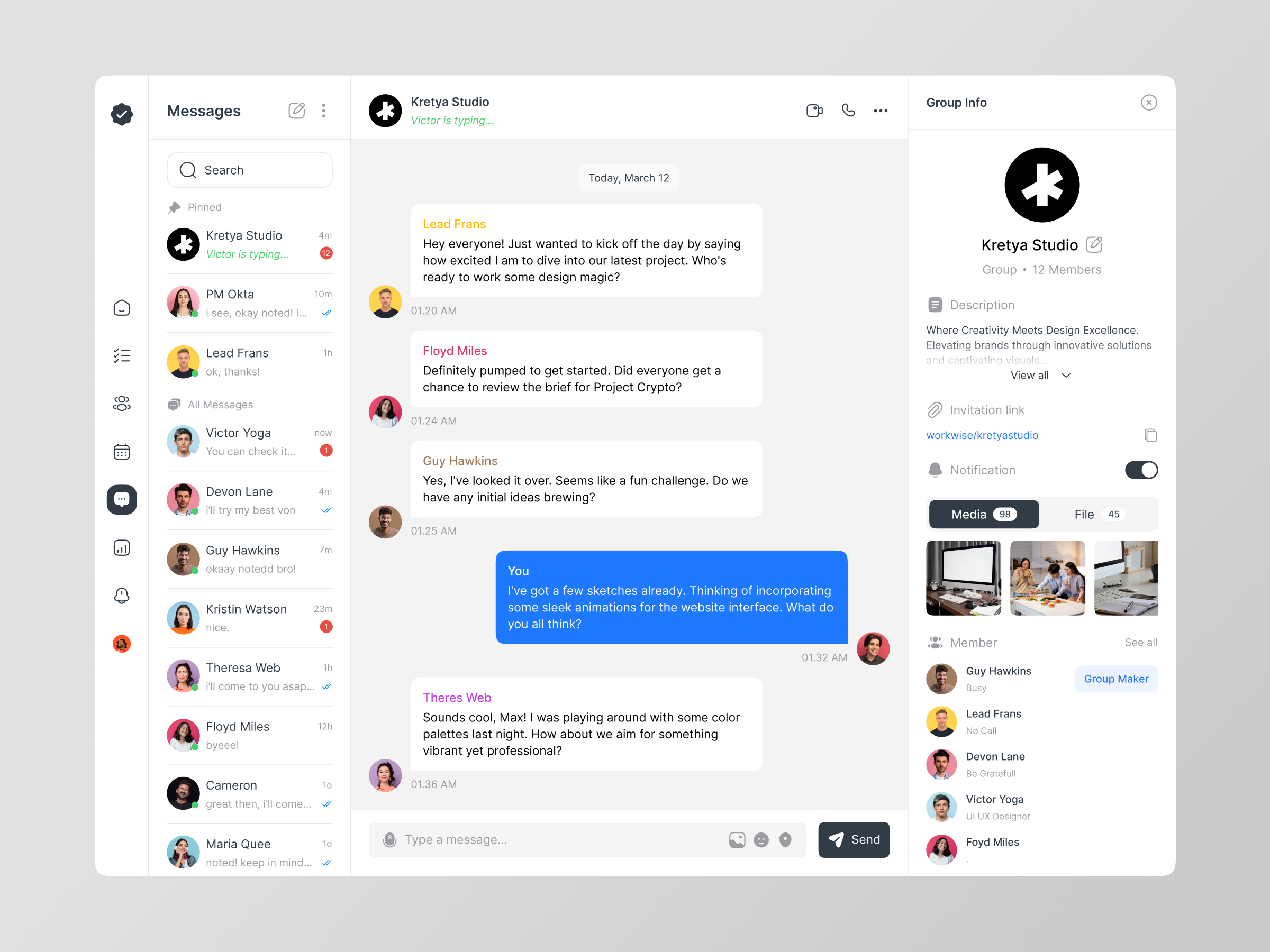 WorkWise - Productivity Dashboard - Message Page by Yanuarsyah Fitrah Indra for Kretya Studio on ...