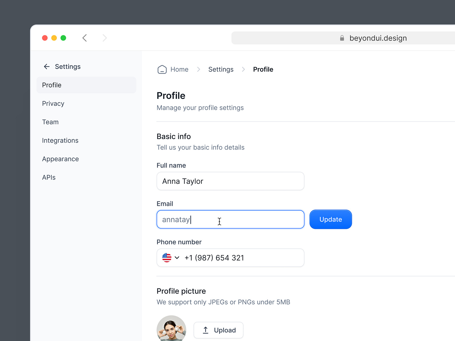 Profile settings page by Beyond UI on Dribbble