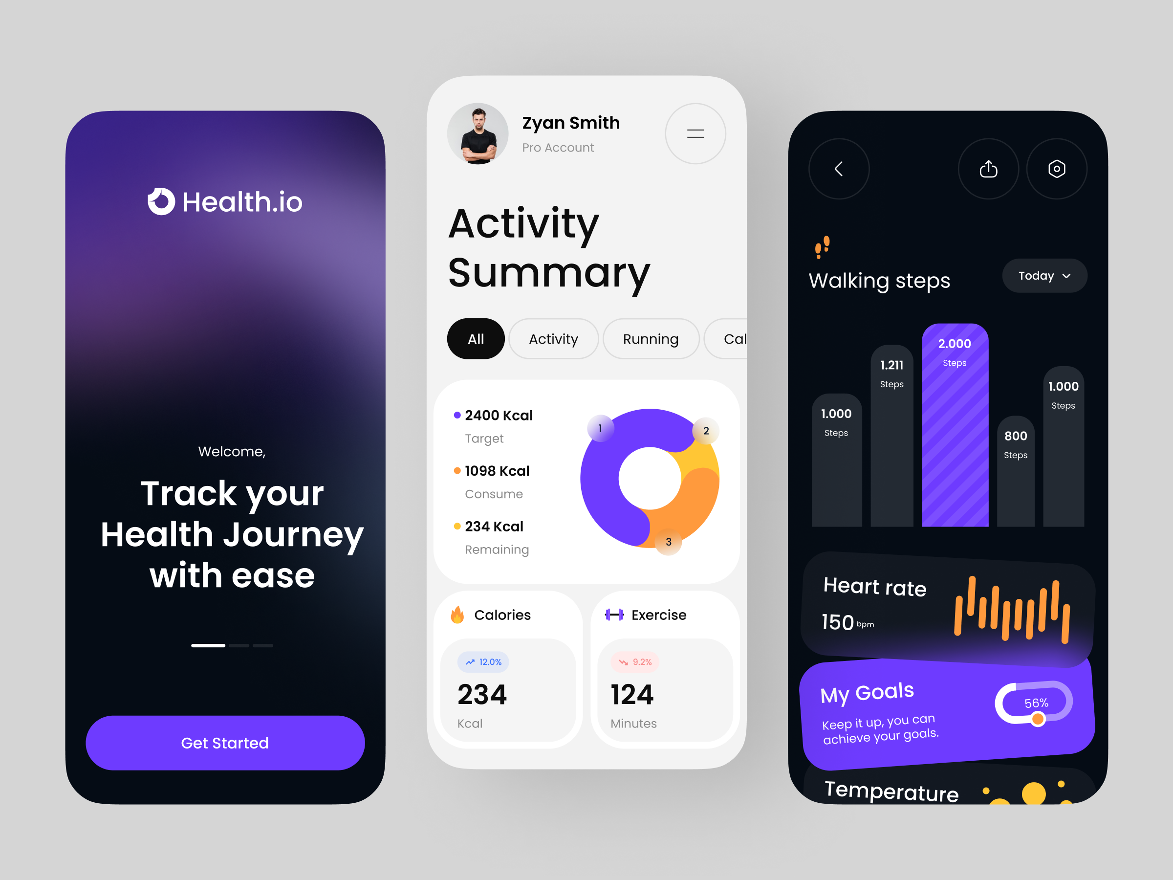 Health.io - Health Tracker App Exploration by Paperpillar on Dribbble