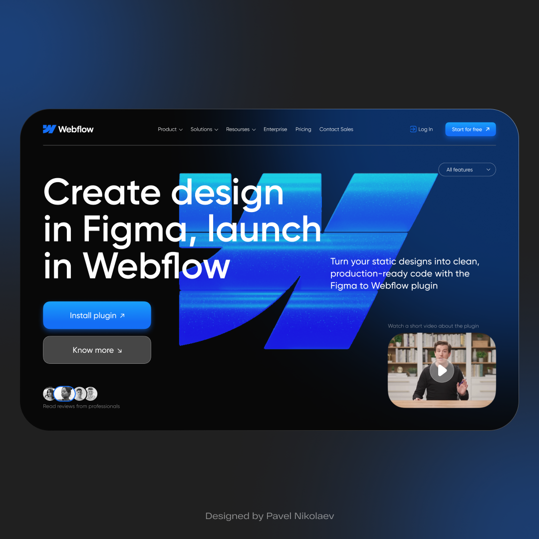 Hero animation section "Figma to Webwlow" by Paul Nikolas on Dribbble