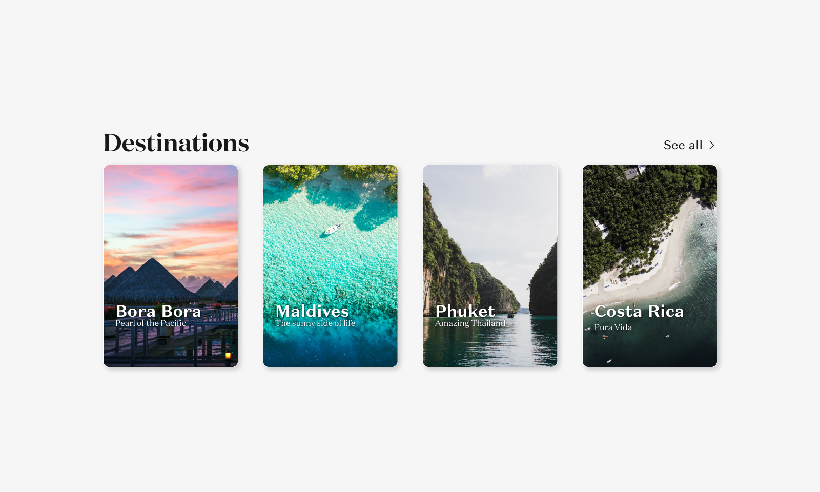 Travel Destination Card Section by Jasper D'haene on Dribbble