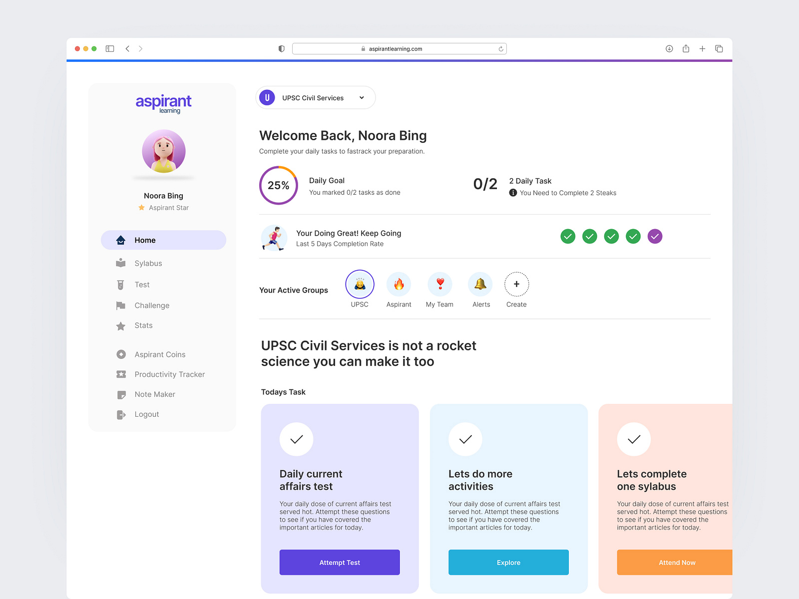 Students Dashboard - Aspirant Learning by Anuvind on Dribbble