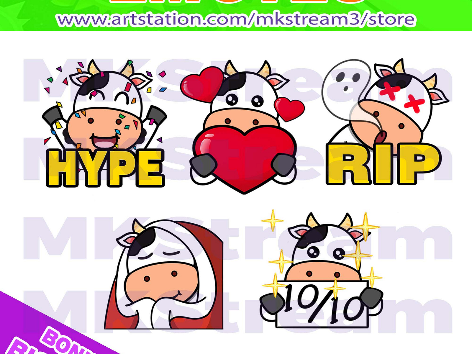 Twitch emotes cute cow hype, love, rip, comfy & perfect pack by ...