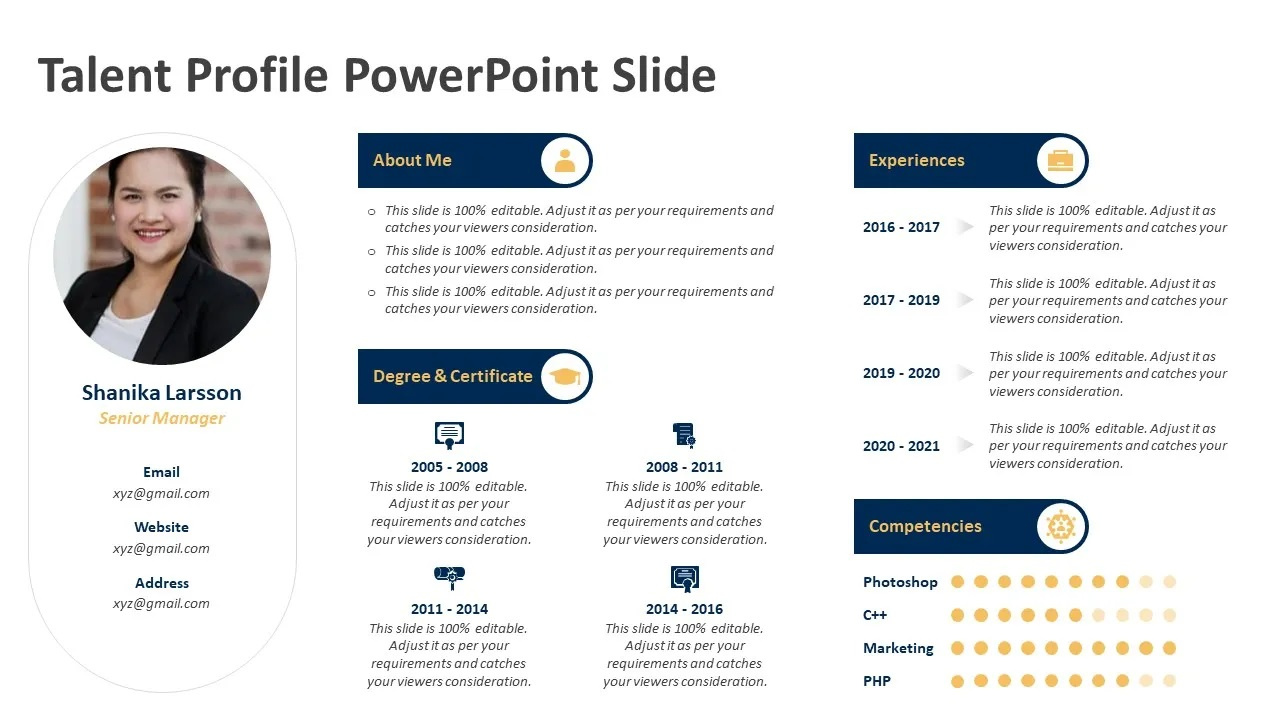 Talent Profile PowerPoint Slide by Kridha Graphics on Dribbble
