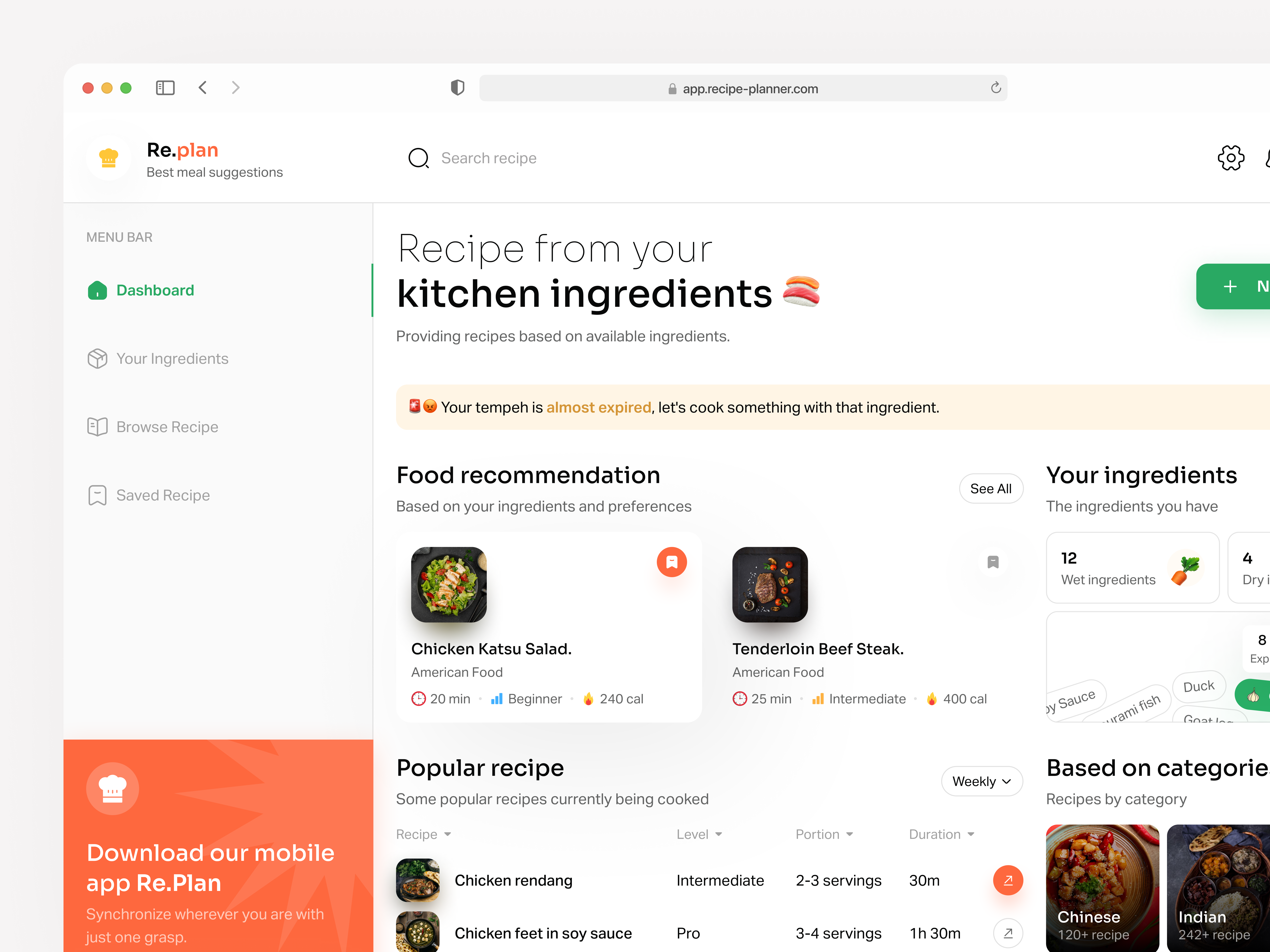 Re.plan - Recipe Planner Dashboard by Vetrick Wilsen on Dribbble