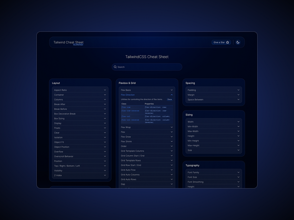 Minimalist Tailwind CSS Cheat Sheet Page by atkntepe on Dribbble