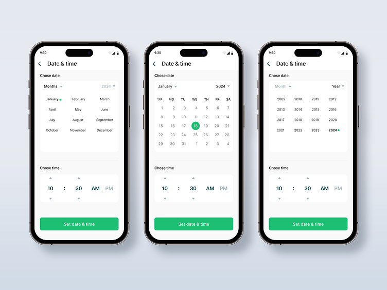 Chose Time and Date - Mobile App UI Exploration by amir islam on Dribbble