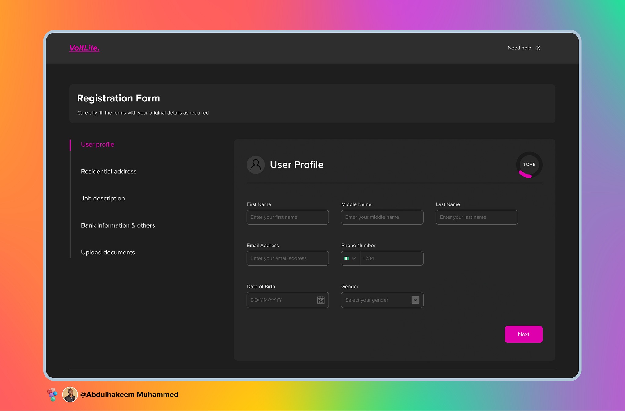 Web App Registration Form UI Design by Abdulhakeem Muhammed on Dribbble