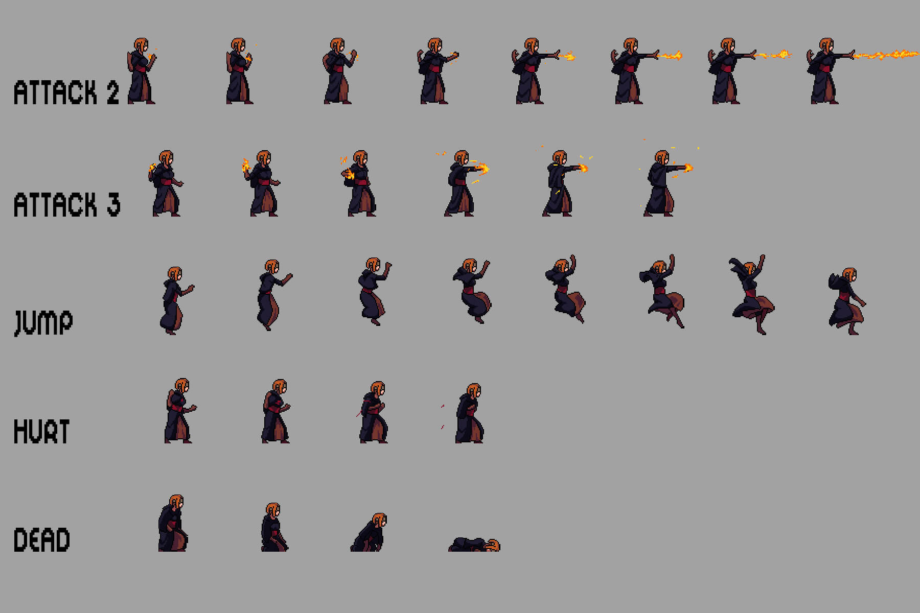 Pyromancer Character Sprite Sheets Pixel Art by 2D Game Assets on Dribbble