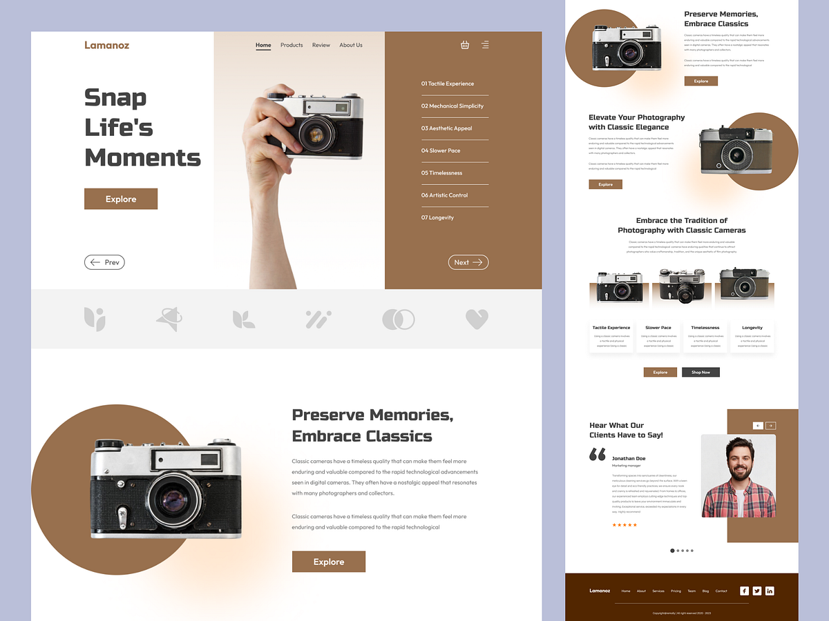 Classic camera website landing page UI design by Sazidur Rahman on Dribbble