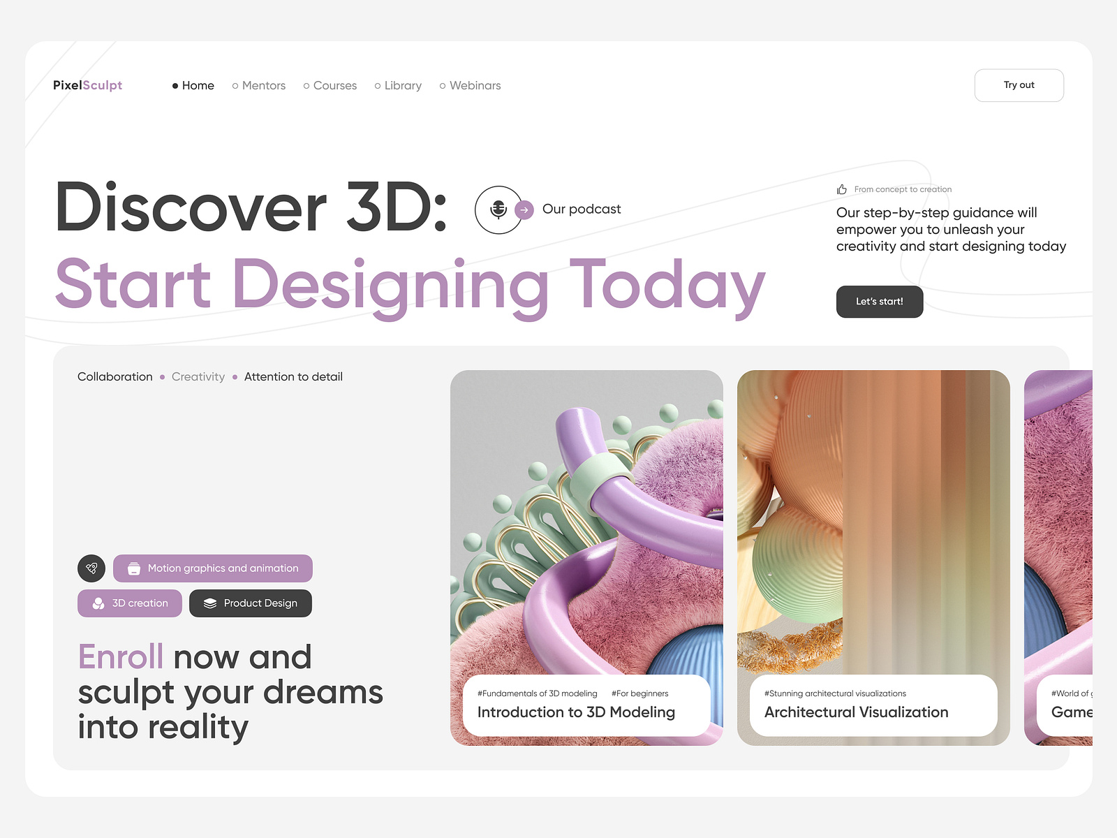 Website concept for 3D courses by Lilit Grigoryan on Dribbble