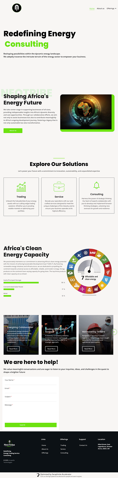 Home page design of neotribe energy by Michael Adupong on Dribbble